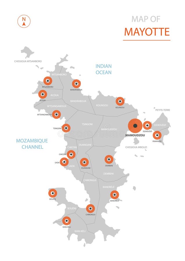 Mayotte Map with Administrative Divisions. Stock Vector - Illustration ...