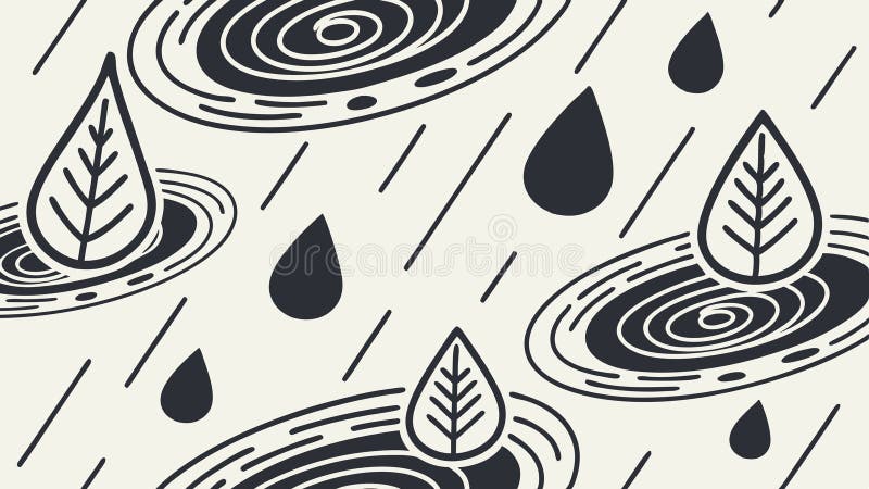 Stylized Nature Rain Drops Leaves Pattern Vector Background, Vector ...