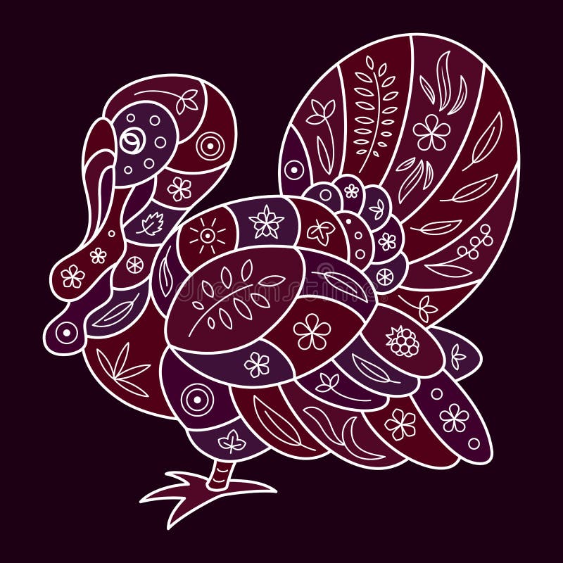 Stylized Vector Pattern of a Turkey, Decorated with a Floral Pattern ...