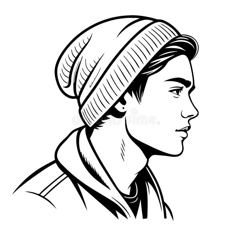 Stylized Vector Portrait of a Young Man in Beanie Side Profile ...