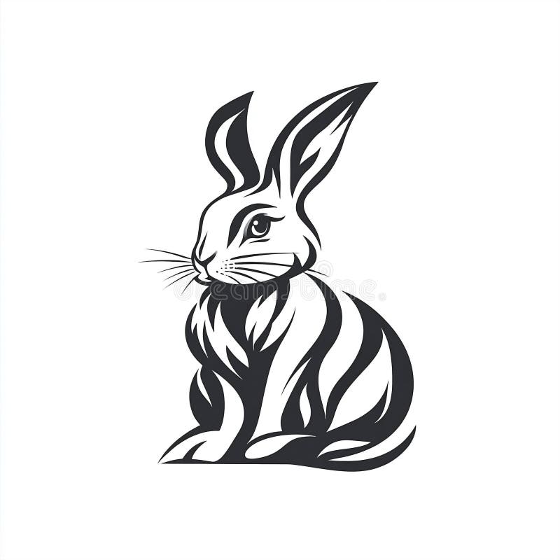 Stylized Vector Rabbit Logo in Bold Graphic Design with Dark Line ...