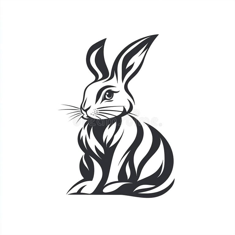 Stylized Vector Rabbit Logo in Bold Graphic Design with Dark Line ...