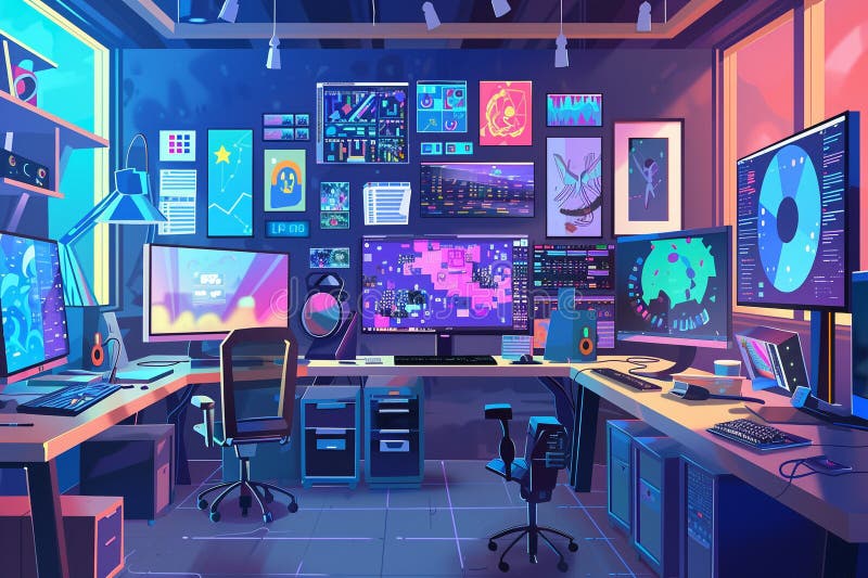 Stylized Vector Scene of a Virtual Influencers Studio Filled with ...