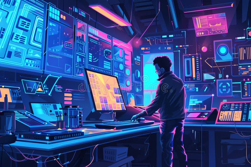 Stylized Vector Scene of a Virtual Influencers Studio Filled with ...