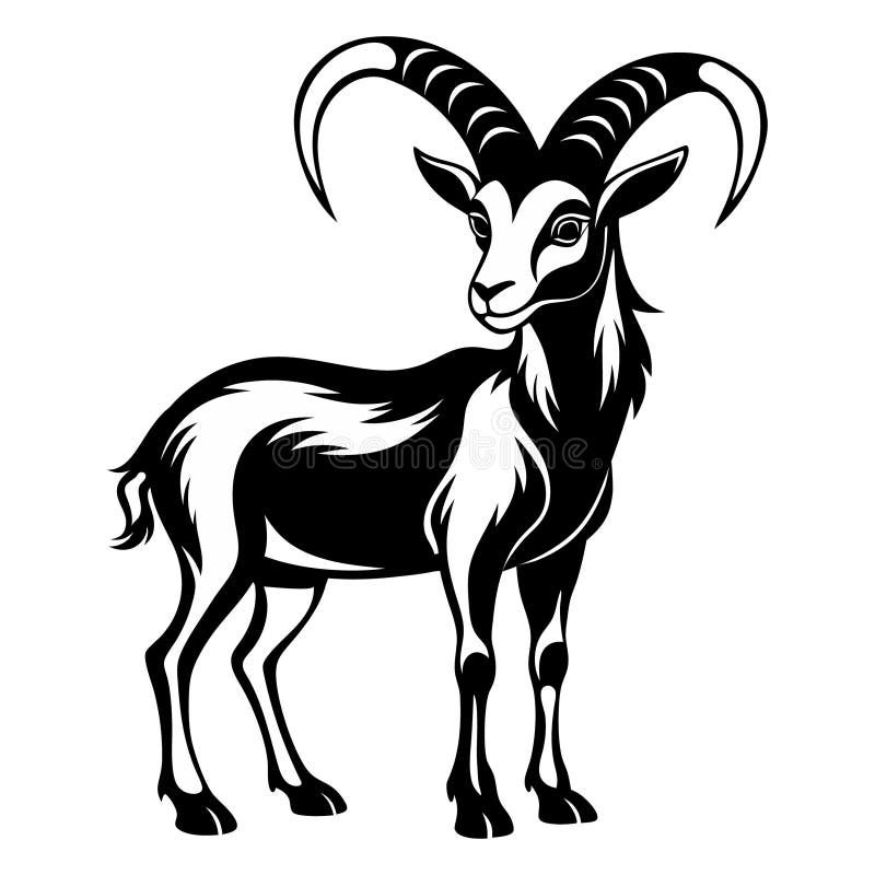 Detailed Black and White Illustration of a Ram Silhouette Vector Stock ...