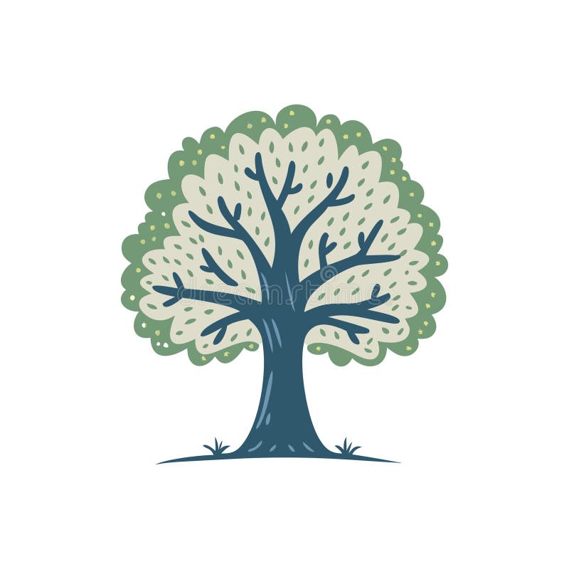 Stylized Vector Tree Illustration with Green Leaves and Blue Trunk ...