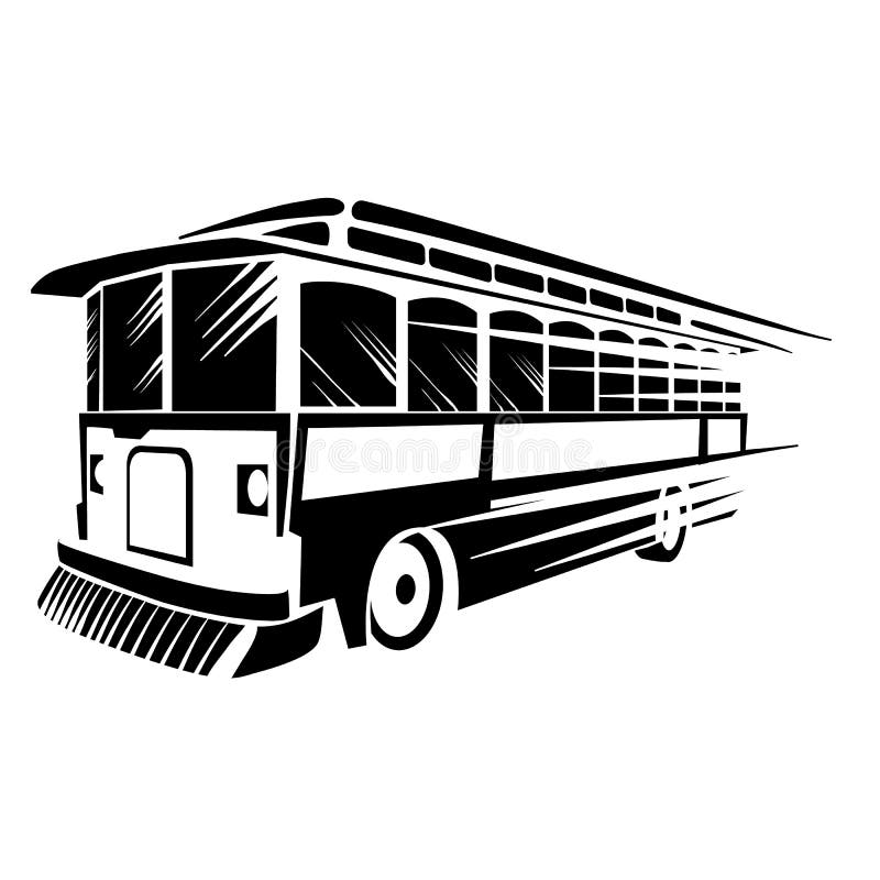 Stylized Vintage Bus in Black Color, Logo, Isolated Object on White ...