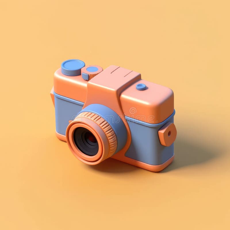 Stylized Vintage Film Camera Image with 3D Effect on Orange Background ...