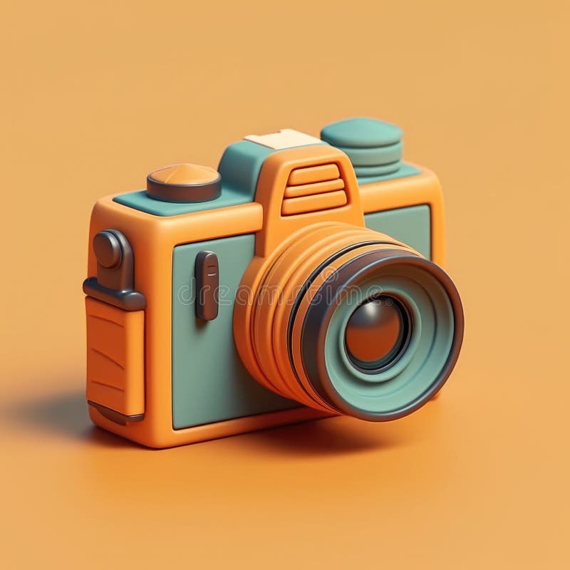 Stylized Vintage Film Camera Image with 3D Effect on Orange Background ...