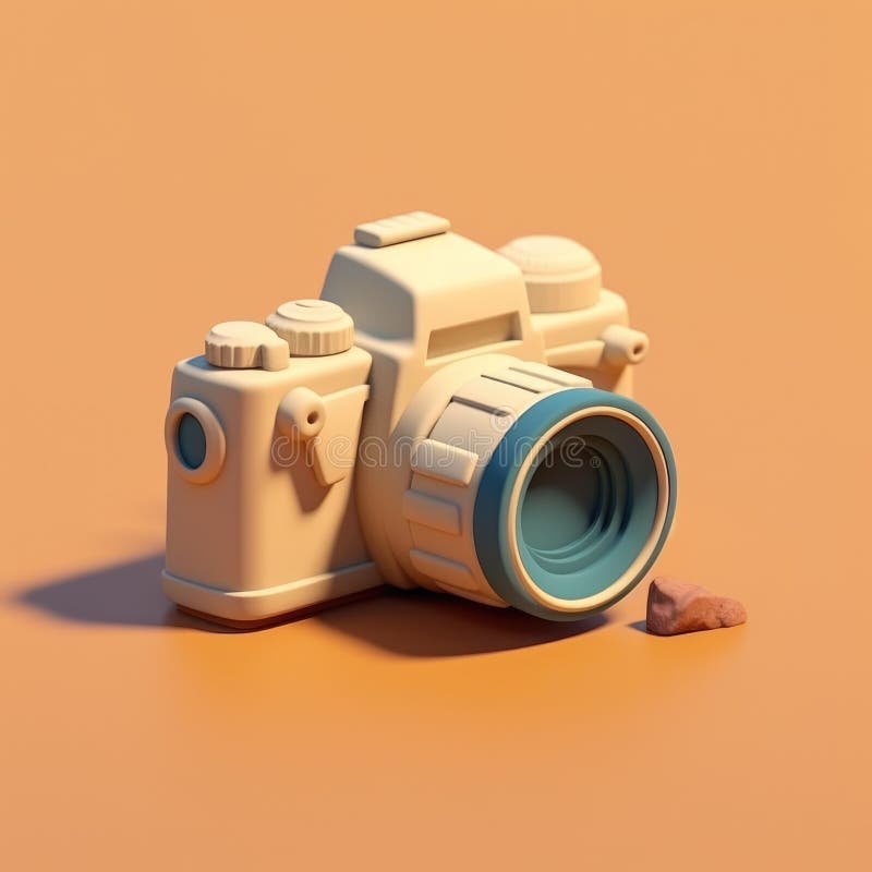 Stylized Vintage Film Camera Image with 3D Effect on Orange Background ...