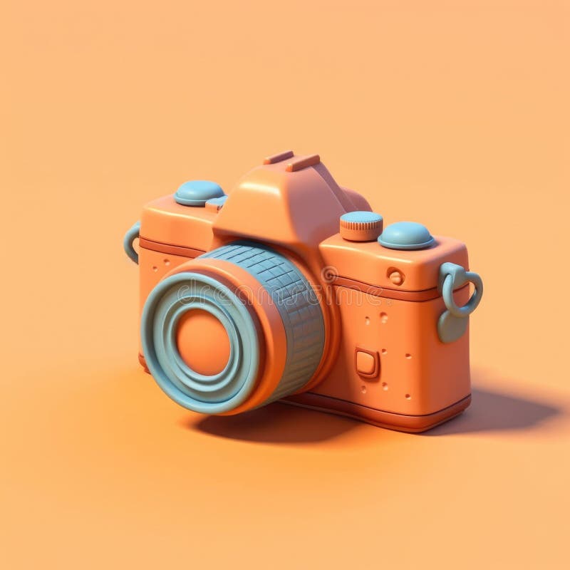 Stylized Vintage Film Camera Image with 3D Effect on Orange Background ...