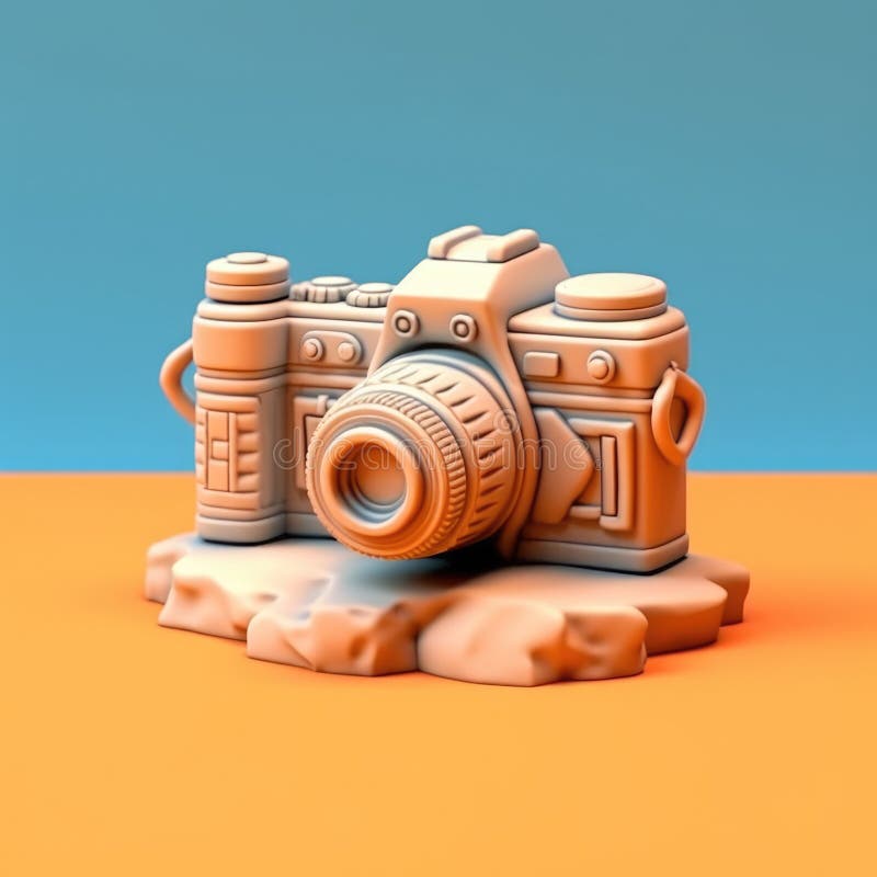 Stylized Vintage Film Camera Image with 3D Effect on Orange Background ...