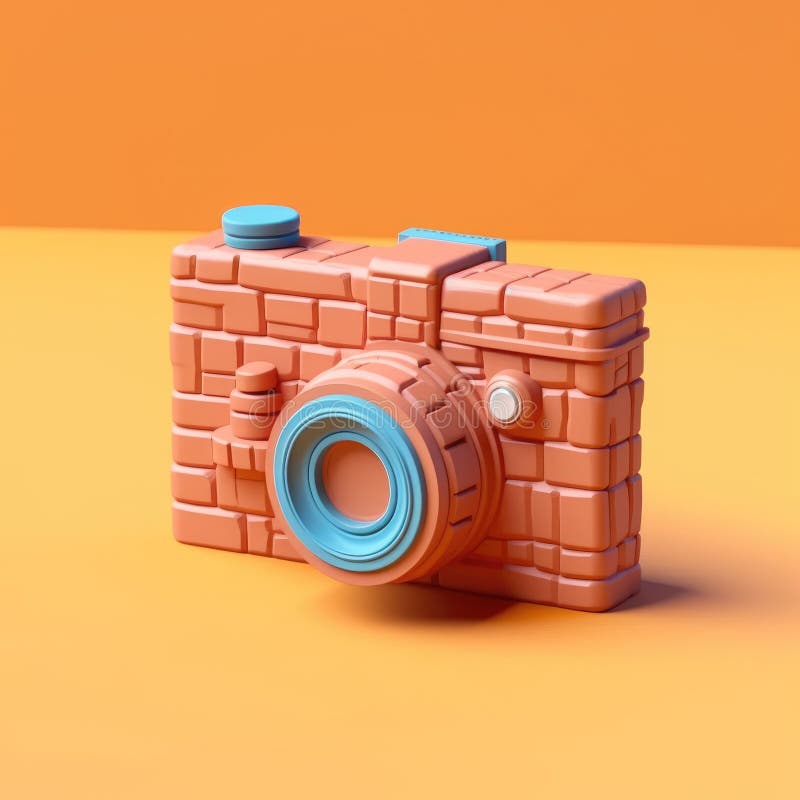 Stylized Vintage Film Camera Image with 3D Effect on Orange Background ...