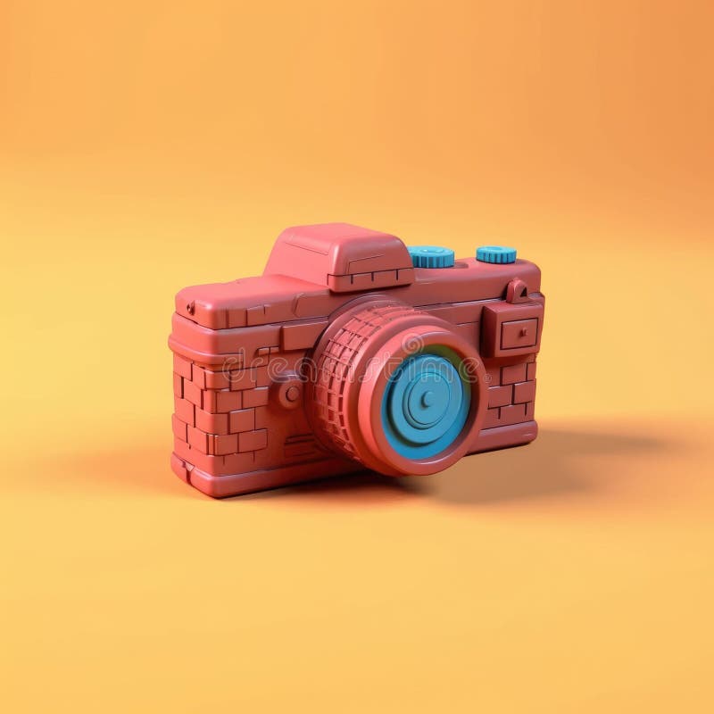 Stylized Vintage Film Camera Image with 3D Effect on Orange Background ...
