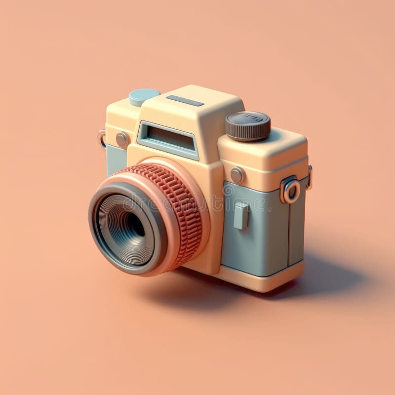 Stylized Vintage Film Camera Image with 3D Effect on Orange Background ...