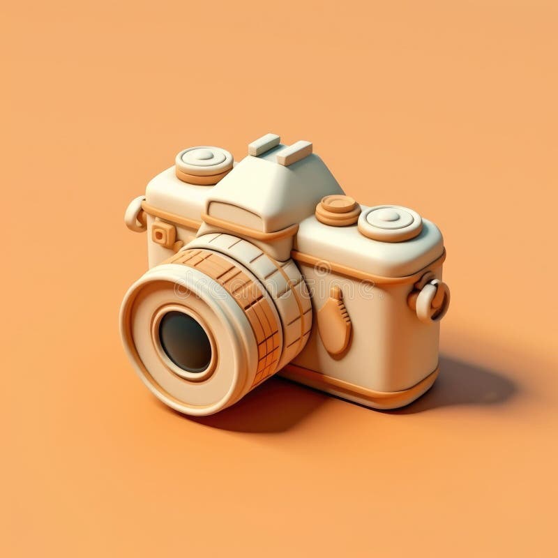 Stylized Vintage Film Camera Image with 3D Effect on Orange Background ...