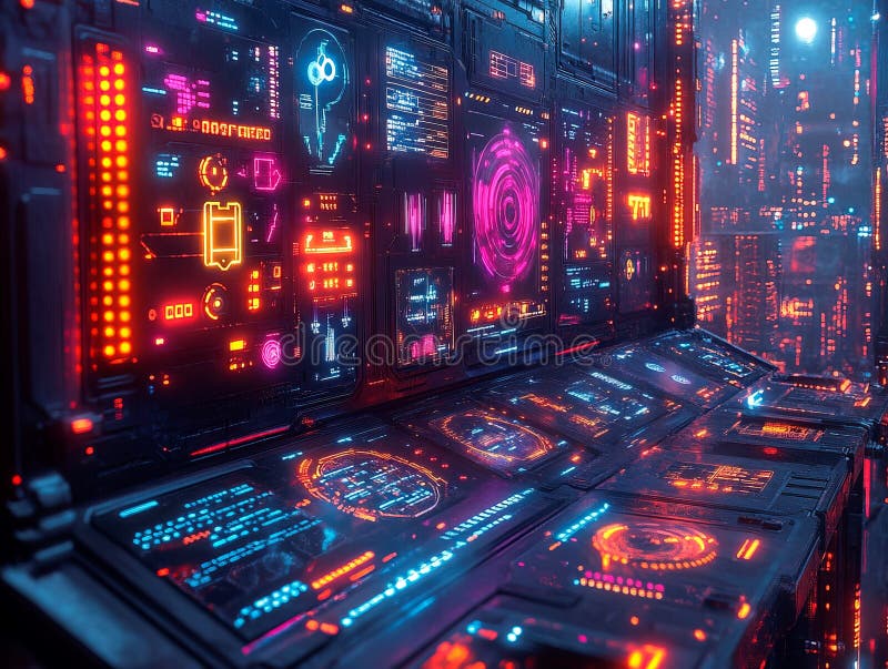 A Stylized, Virtual Computer Control Panel Resembling a Sci-fi Command ...