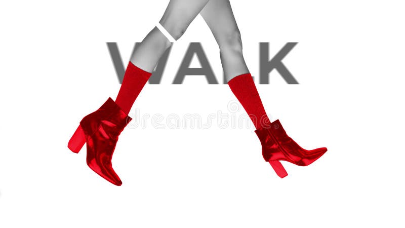 Stylized Visual of Red High-heeled Boots in Mid-step, Emphasizing Power ...