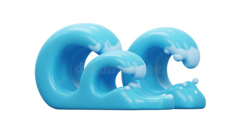 Stylized Water Wave Illustration on White Background in a 3d Render ...
