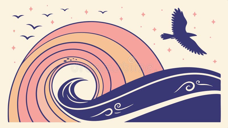 Stylized Wave with Bird in Flight, Symbolizing Nature S Power and ...