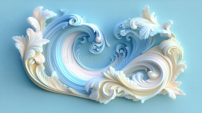 A Stylized Wave Design Featuring Intricate Swirls and Pastel Colors ...