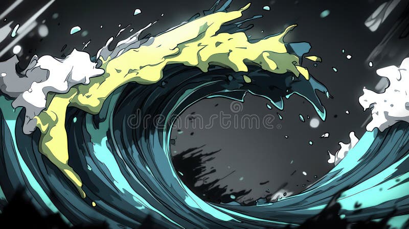 Abstract Whirlwind Ocean Wave, Dynamic Teal and Yellow Swirl Stock ...