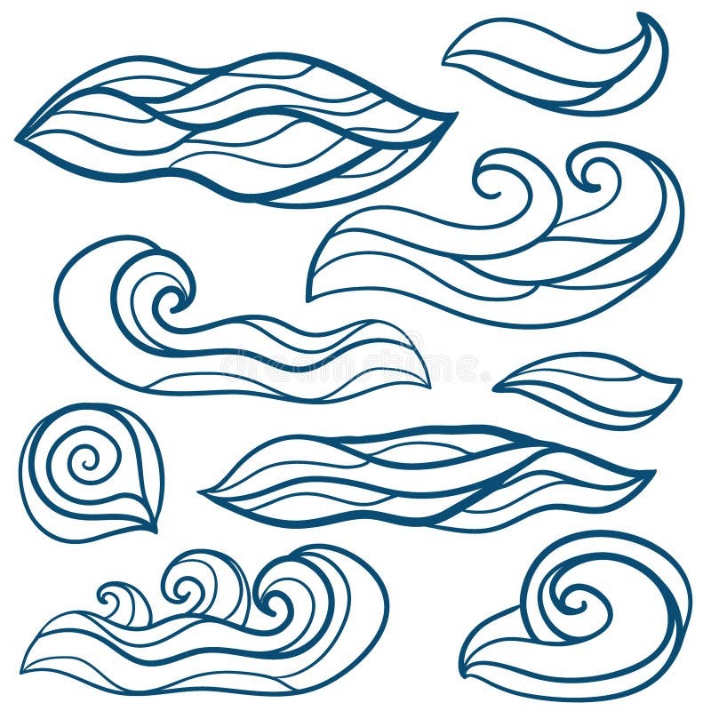 Stylized waves set stock vector. Illustration of deco - 135214883