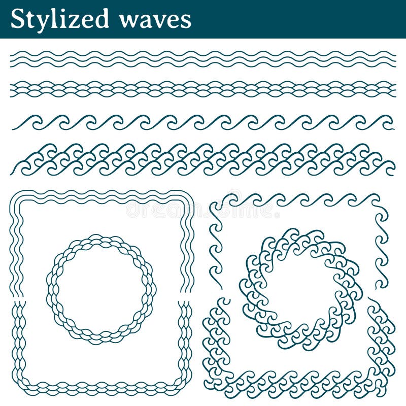 Stylized Waves, Vector Brushes Stock Illustration - Illustration of ...