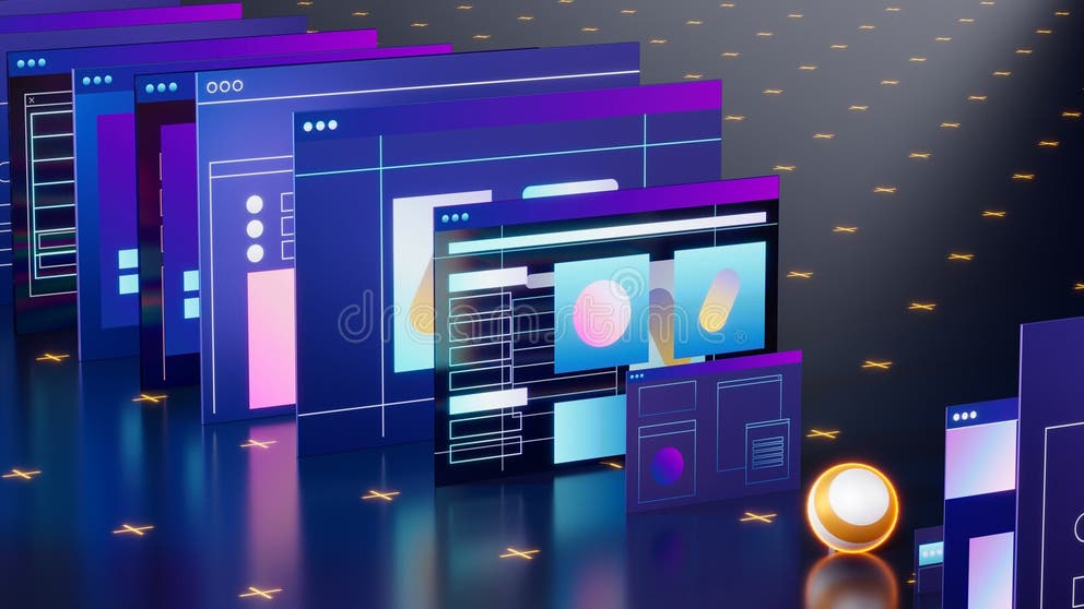 Stylized Web Pages and Interfaces. Business and Technology Theme 3d ...