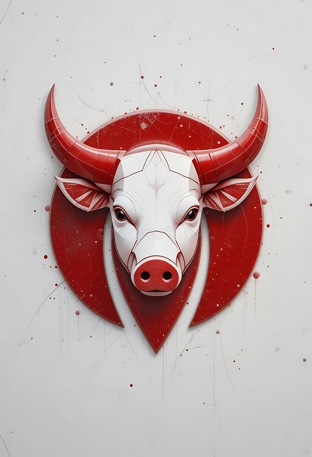 Stylized White Bull Head Red Circle Minimalist Art Stock Illustration ...