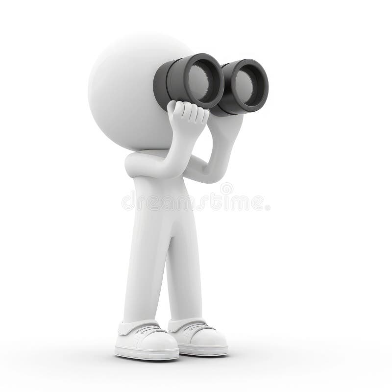 3D White Figure Using Binoculars for Exploration Stock Illustration ...