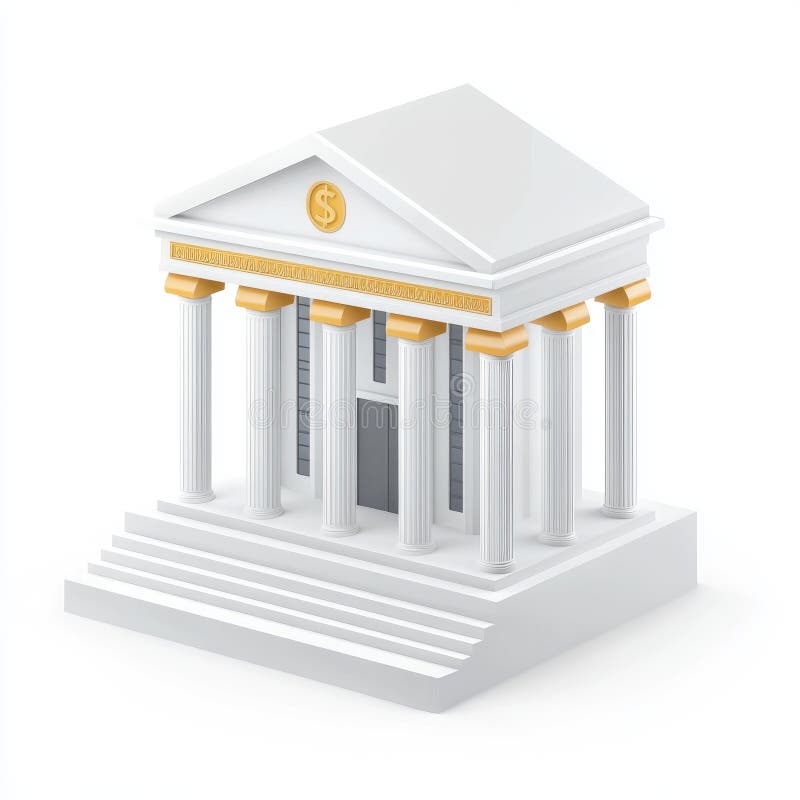 Classic White Bank Building with Columns, 3D Model Stock Illustration ...