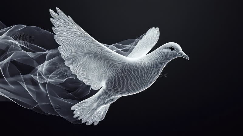 Stylized White Dove in Flight Against Dark Grey Background, Created ...