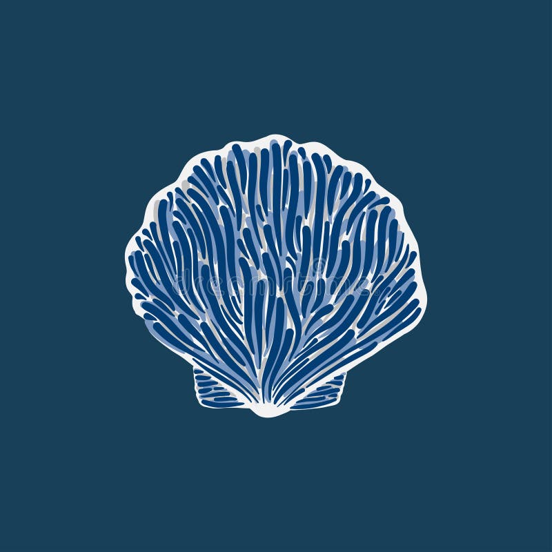 Stylized White Shell Illustration on Dark Blue Background, Marine ...
