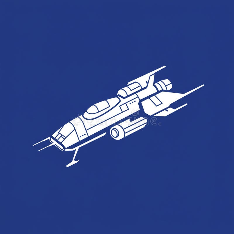 A Stylized White Spaceship Design is Centered on a Deep Blue Background ...