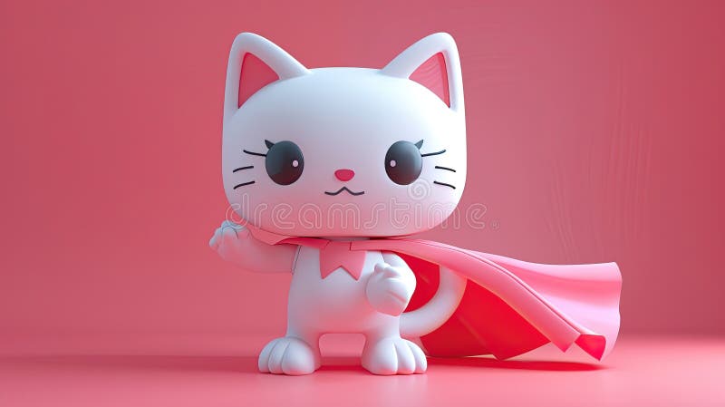Stylized White Superhero Cat with a Red Cape. Stock Illustration ...