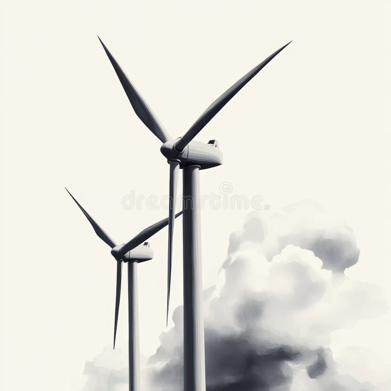Stylized Wind Turbines and Clouds in a Contemporary Eco-Friendly Design ...