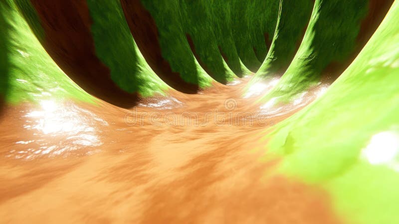 A Stylized, Winding Path through Lush Greenery with a Water-like ...