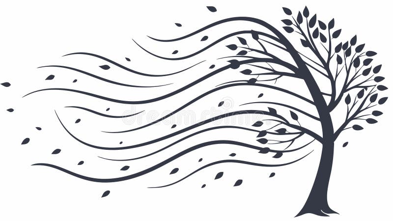 Stylized Windswept Tree Silhouette Nature Element, Vector Design ...