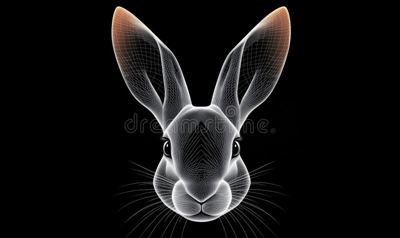 Stylized Wireframe Rabbit Head Illustration on Black Background with ...