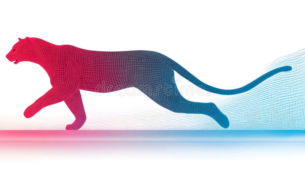 A Stylized Wireframe Representation of a Running Panther, Blending Red ...