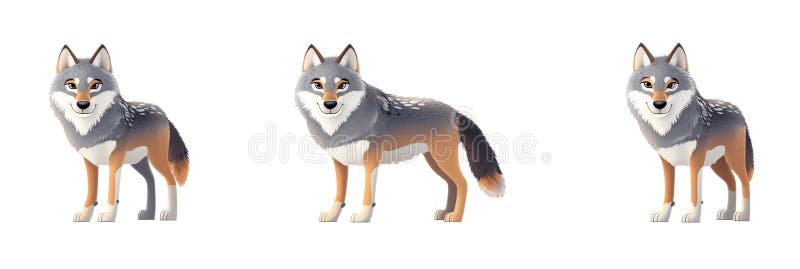 Stylized Wolf Character Design, Three Angles Showcasing Fur Texture ...