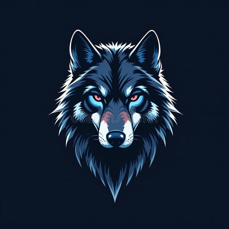 Stylized Wolf Illustration Featuring a Detailed Frontal View of the ...