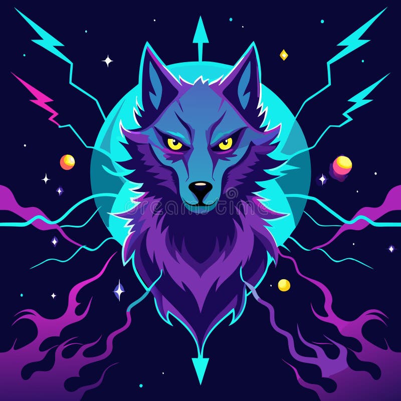 Stylized Wolf Portrait with Cosmic Background and Lightning Stock ...
