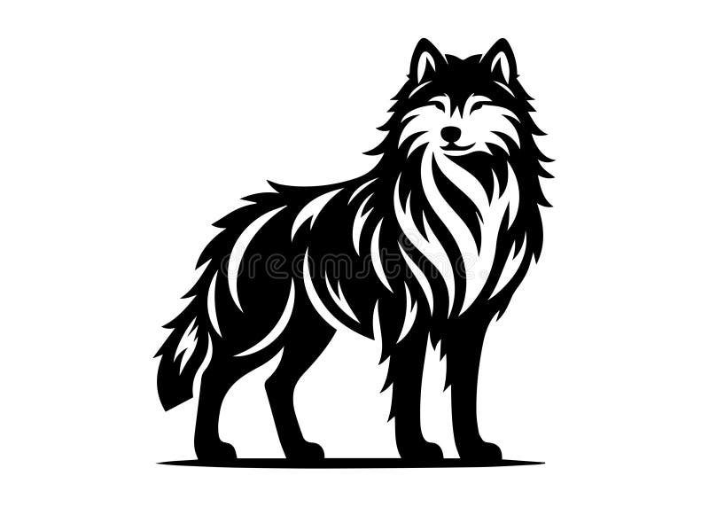 Stylized Wolf Silhouette Illustration Black and White Vector Image ...