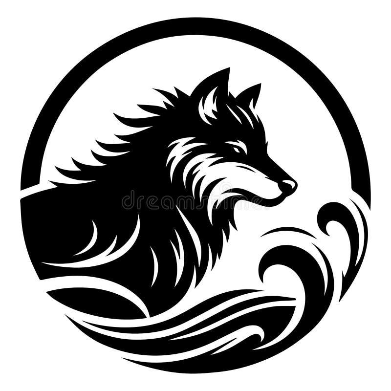 Stylized Wolf Vector Illustration Black and White, Circular Design ...