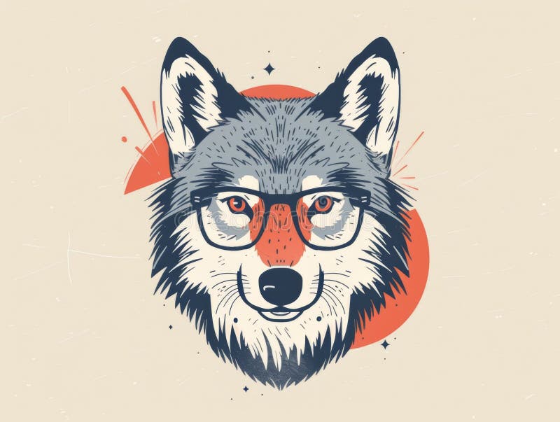A Stylized Wolf Wearing Glasses, with a Red Sun Behind it. the Wolf Has ...