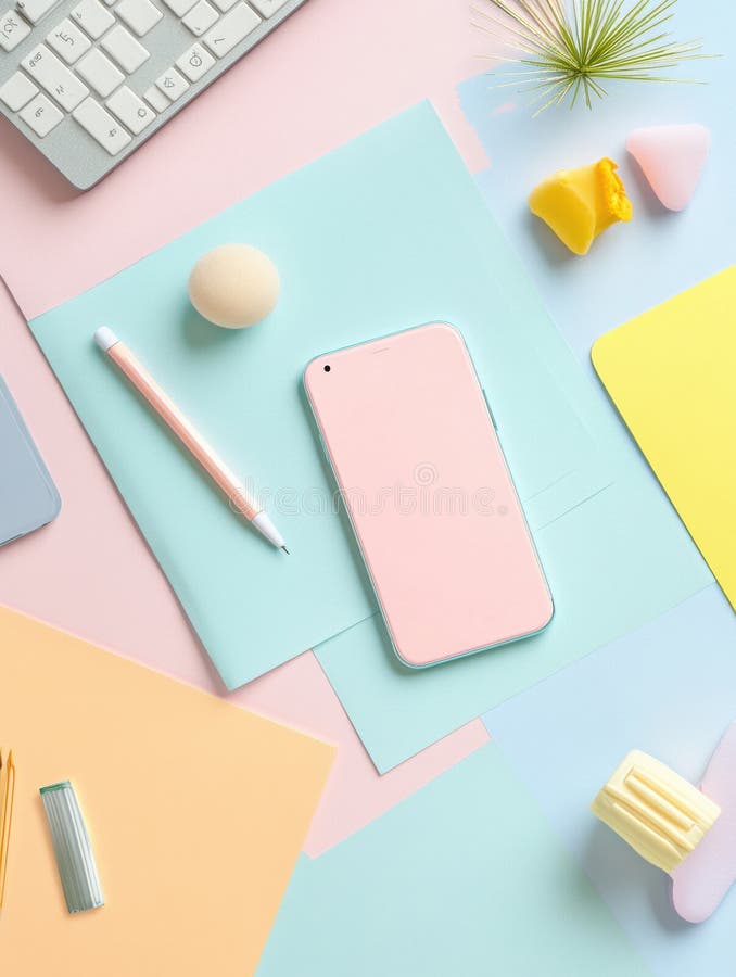 Stylized Workspace Flat Lay with Colorful Stationery and Modern ...