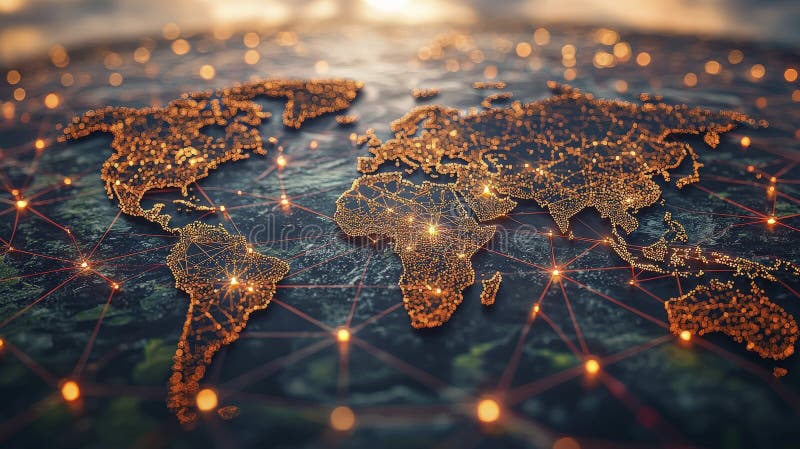 Stylized World with Glowing Network Connections Stock Illustration ...