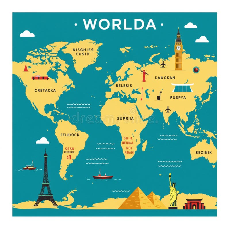 Stylized World Map with Alternative, Nonsensical Names for Countries ...